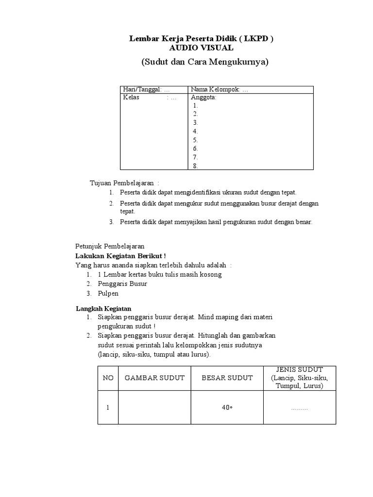 Lembar Kerja Peserta Didik Sudut | PDF Lembar Kerja Peserta Didik Sudut | PDF