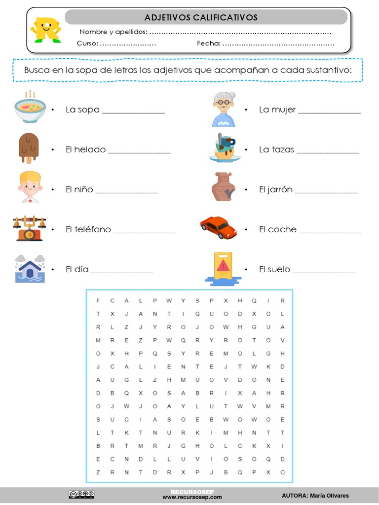 Sopa De Letras Adjetivos Pdf
