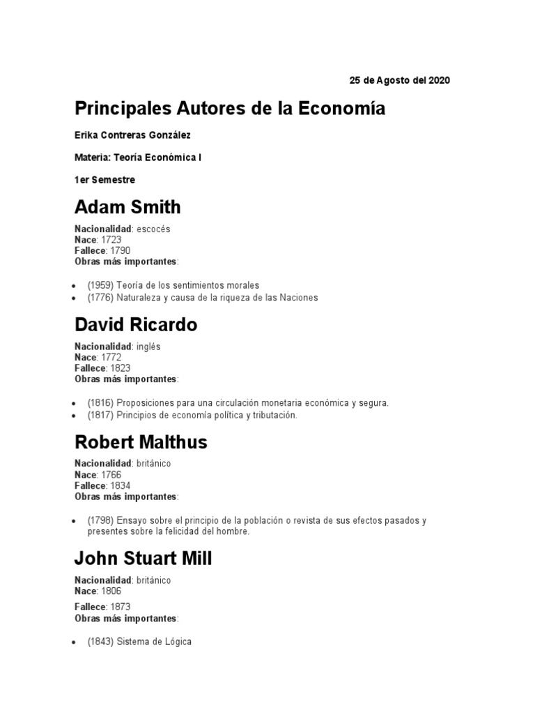 Autores Clave de la Economía | PDF | Finanzas y dinero