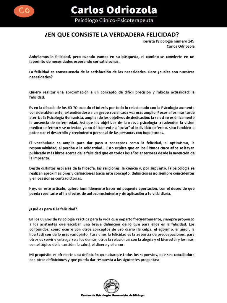 La felicidad y la satisfacción de necesidades | PDF | Felicidad | Sicología