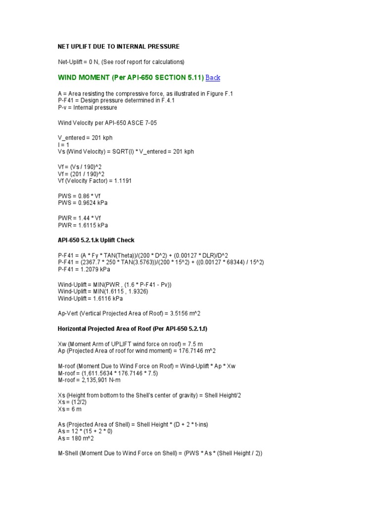 WIND MOMENT (Per API-650 SECTION 5.11) | PDF | Screw | Mechanics