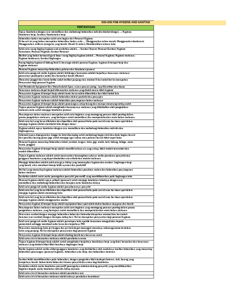 Kisi-Kisi FNB (Bean Spot) | PDF