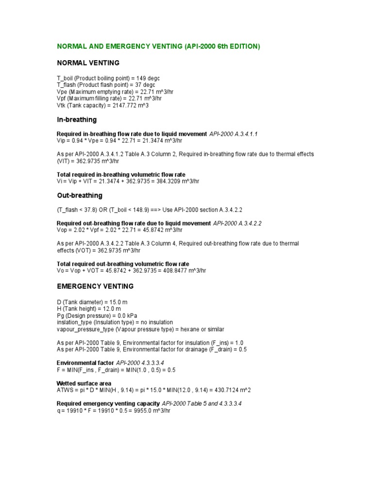 NORMAL AND EMERGENCY VENTING (API-2000 6th EDITION) | PDF
