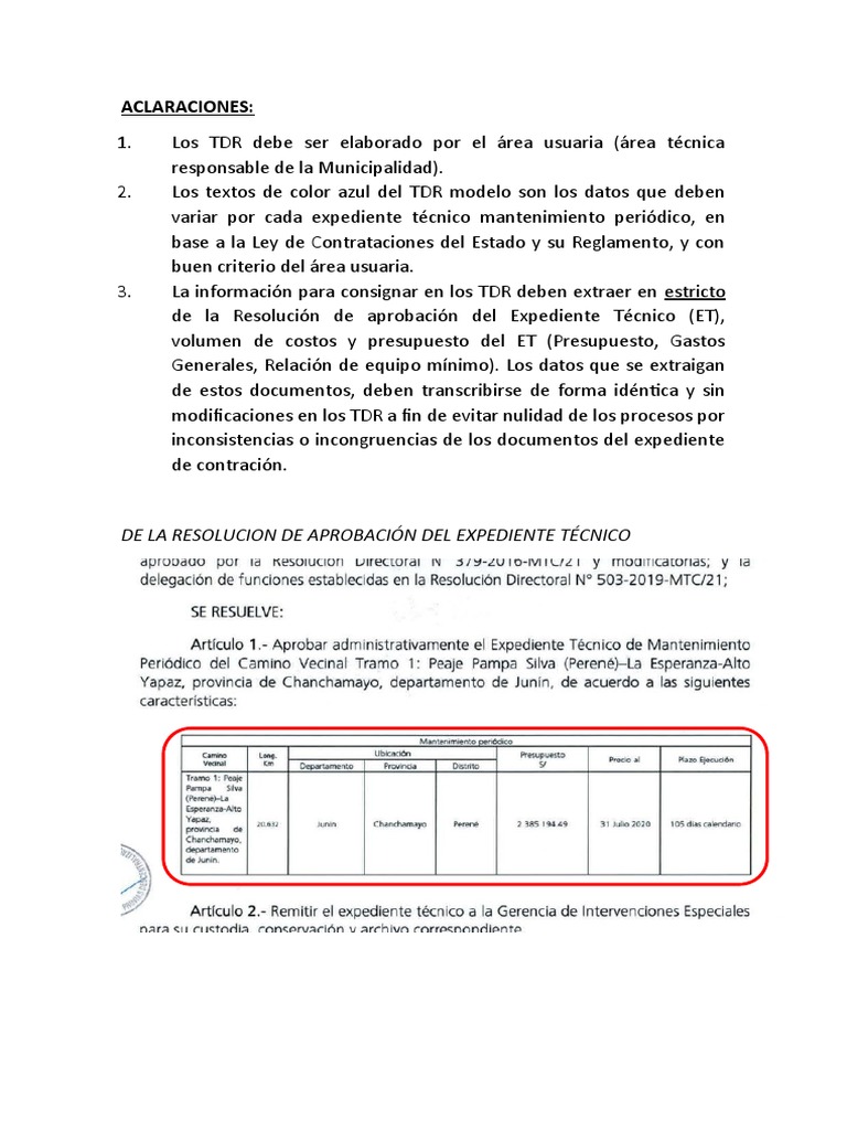 Aclaraciones TDR | PDF