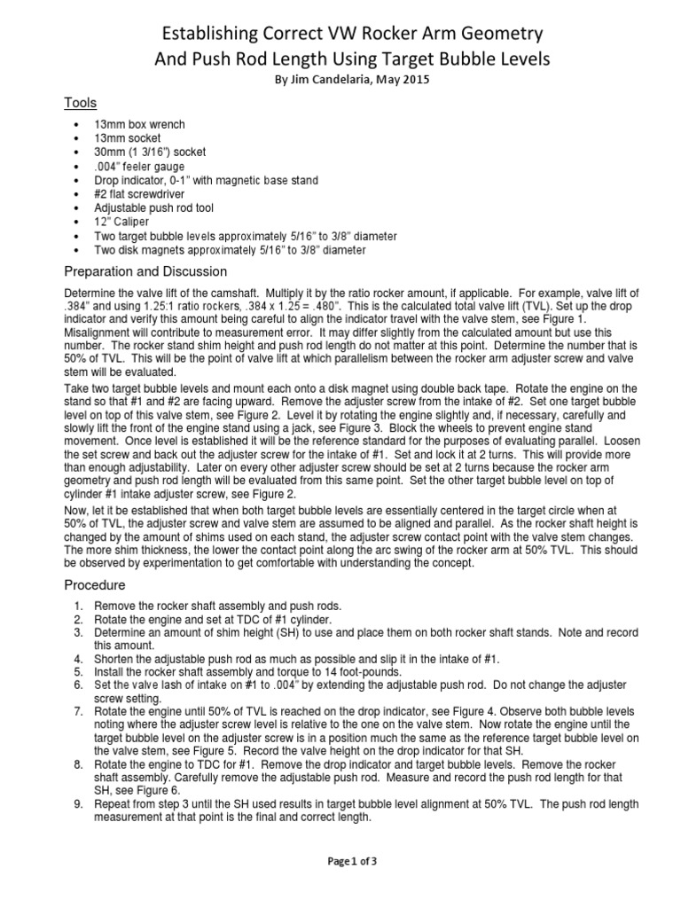Rocker Arm Geometry and Push Rod Length Procedure | PDF