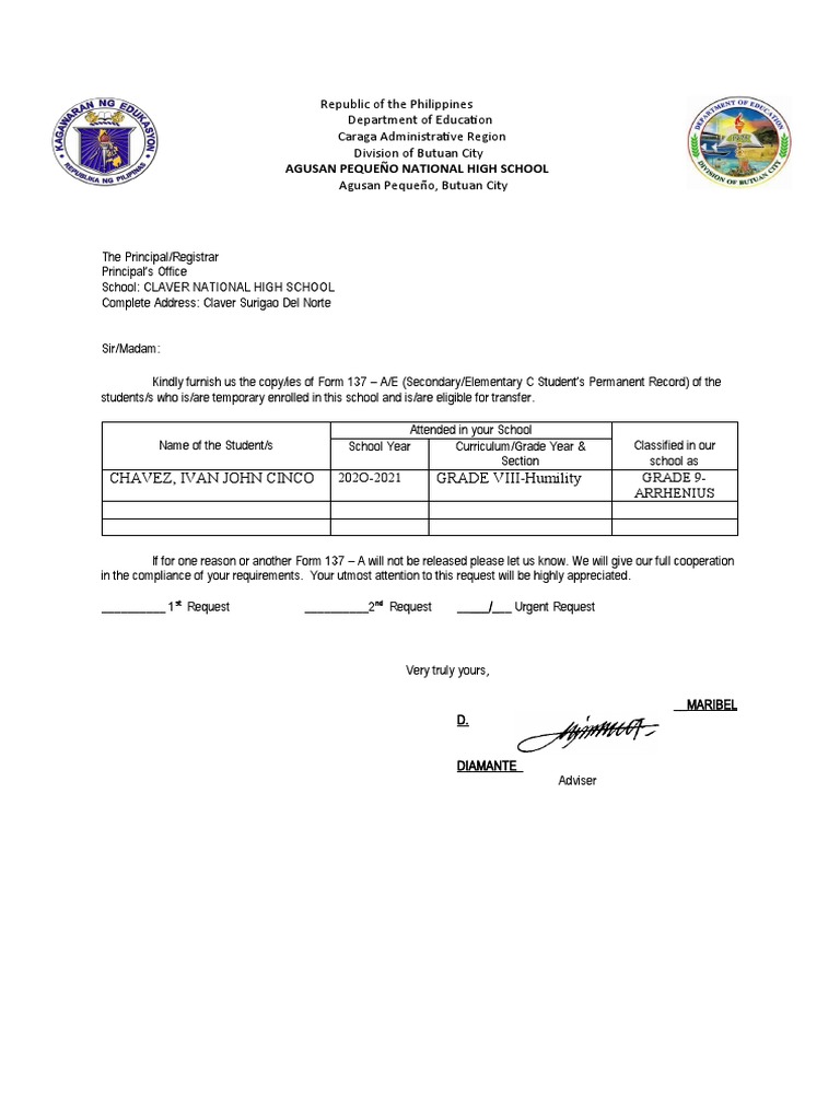Form 137 Request Pvces | PDF