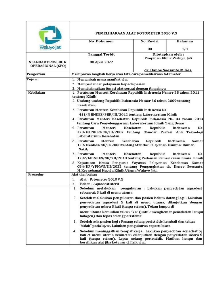 SPO Pemeliharaan Fotometer 5010 V5 | PDF | Kesehatan Holistik | Sains ...