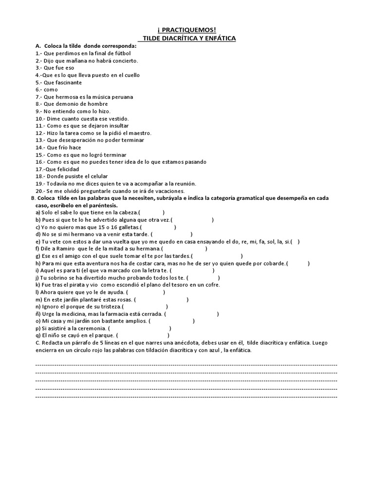 PRACTIQUEMOS - Tilde Diacrítica | PDF | Arte