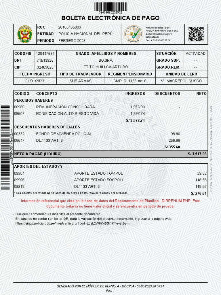 Boleta Electrónica de Pago | PDF | Informática