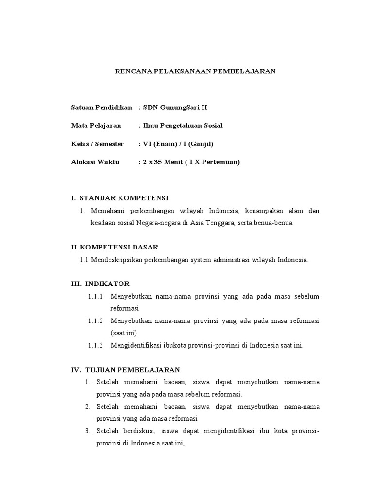 RPP Kls 6 (75%) | PDF