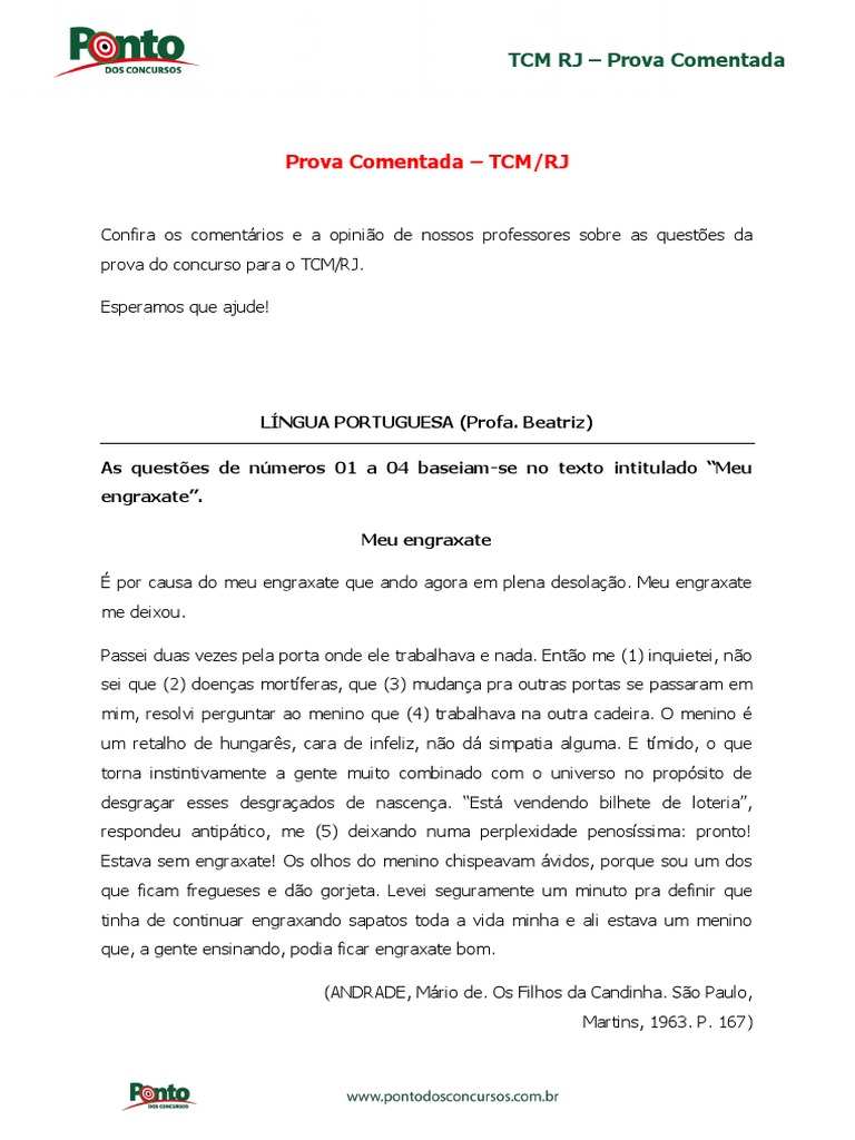 Prova Comentada TCM RJ | PDF | Assunto (gramática) | Adjetivo