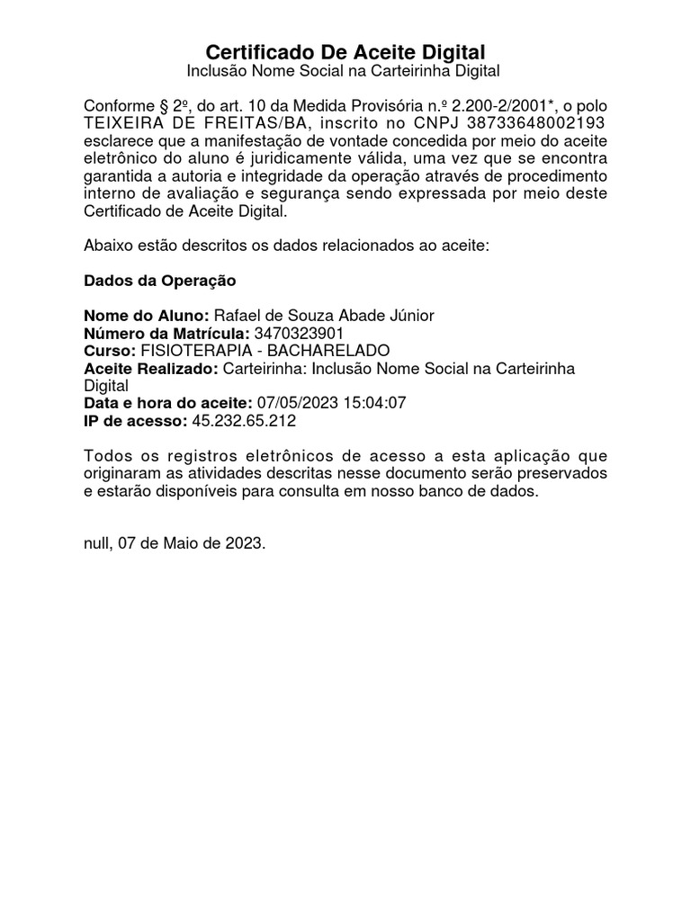 Termo Nome Social | PDF