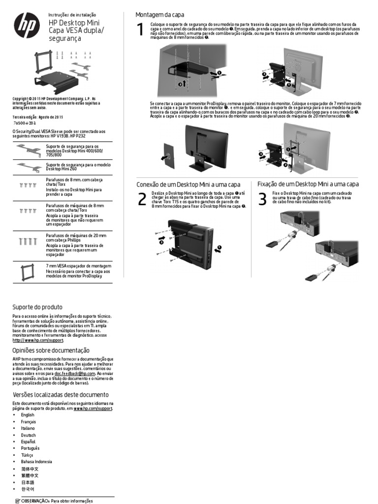 Manual Instalação Suporte HP Elite Mini | PDF | Casa e Jardim ...