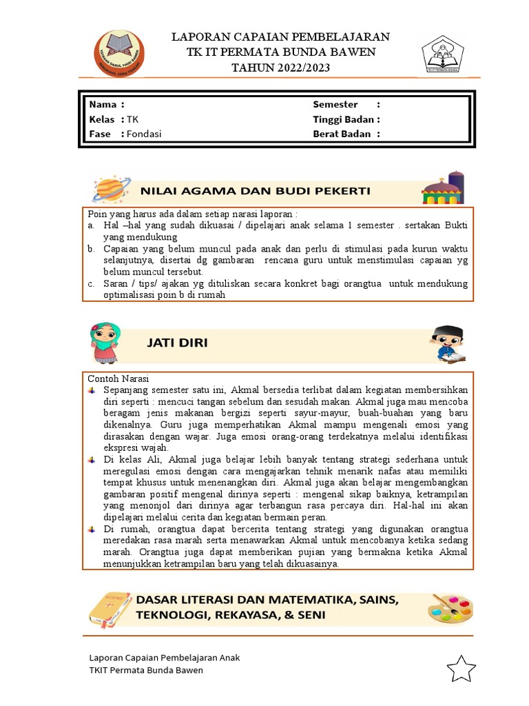 Laporan Pembelajaran TK Permata | PDF