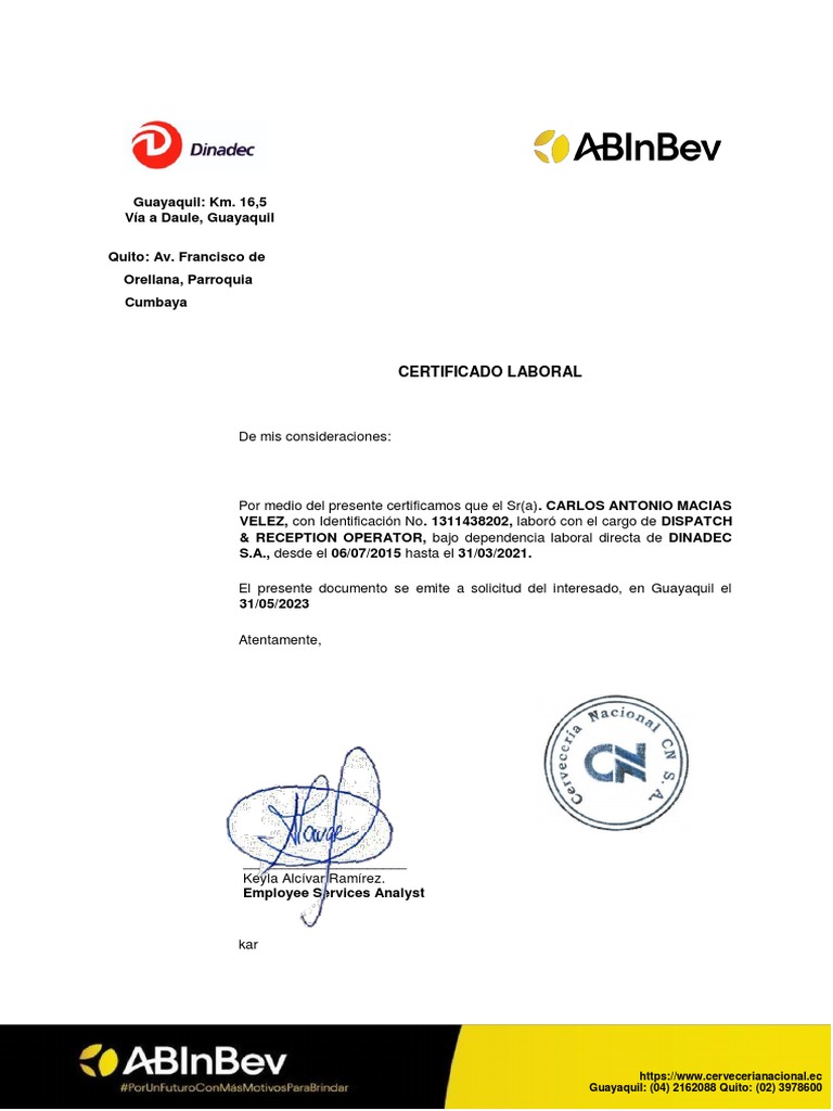 Certificados Laboral | PDF