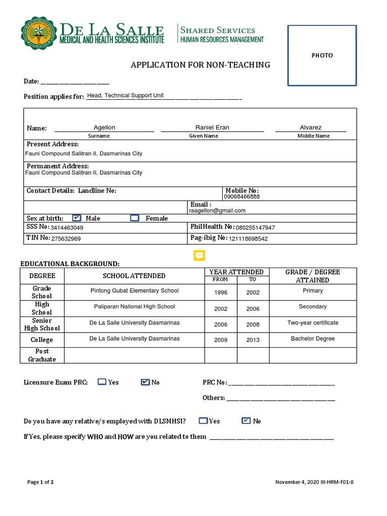 (III-HRM-F01-8) Application For Non-Teaching - Fillable | PDF | Justice ...