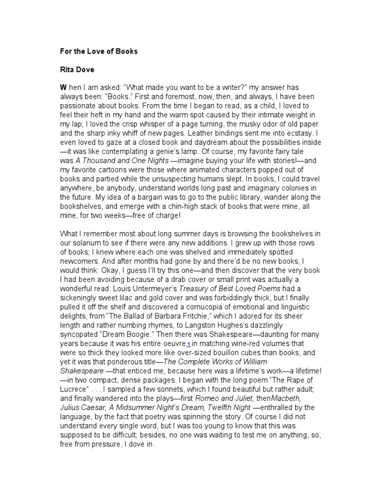 Rita Dove's Passion for Books | PDF | Experience | William Shakespeare