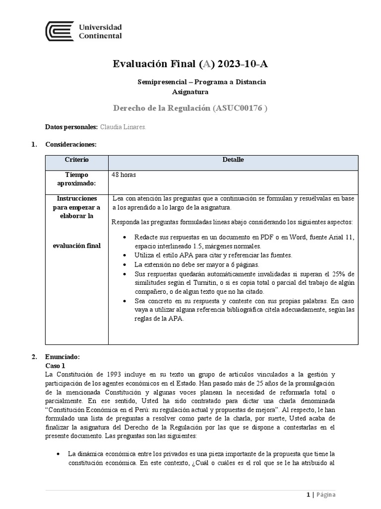 Derecho de La Regulacion - Examen Final - 2023 10A | PDF