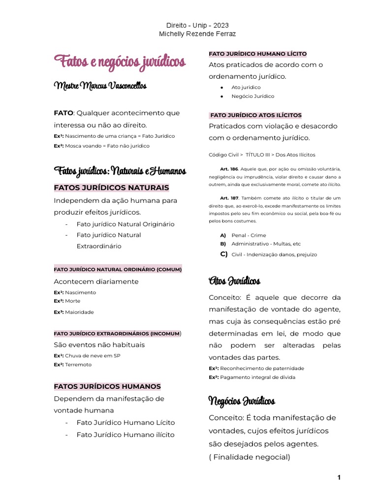 Resumo Digital Da Materia de Fatos e Negocios Juridicos | PDF | Erro ...
