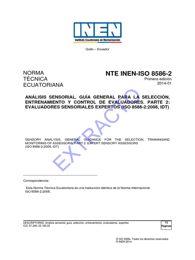 Nte Inen Iso 8586-2 | PDF | Organización internacional para la ...
