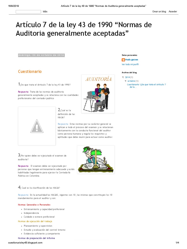 Artículo 7 de La Ley 43 de 1990 "Normas de Auditoria Generalmente ...