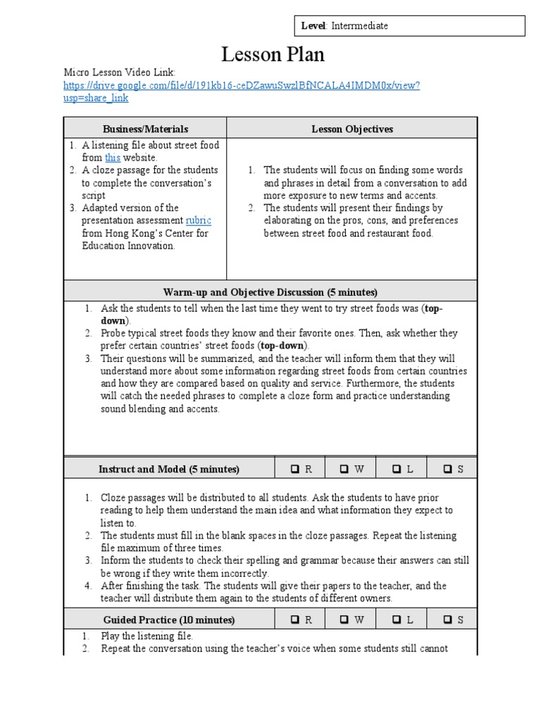 Lesson Plan - Listening and Speaking - Edited 1 | PDF | Lesson Plan ...