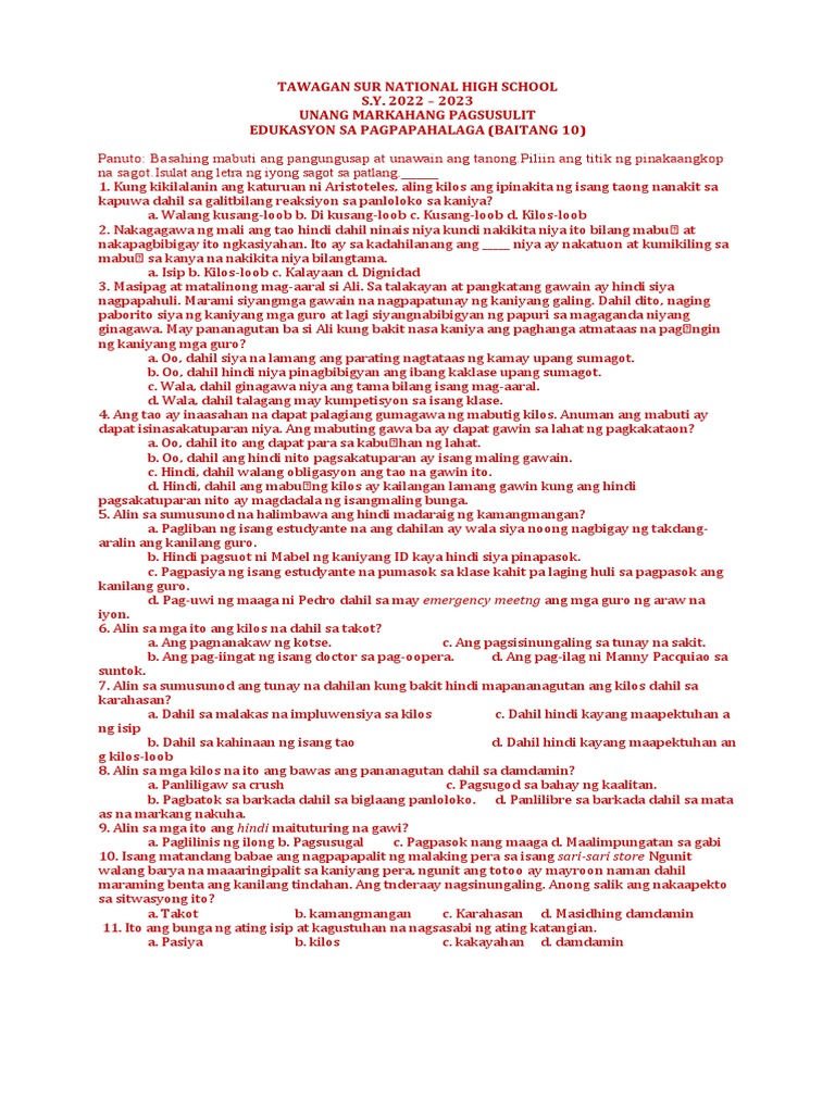 Esp 10 2ND Quarter | PDF