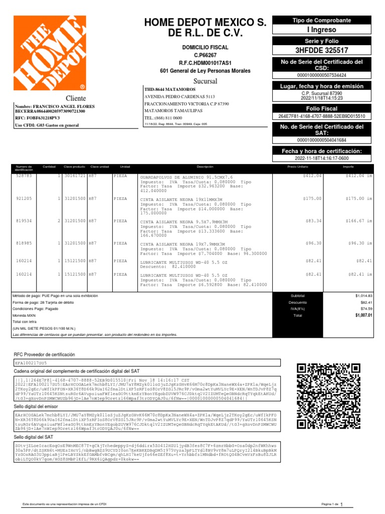 Factura de Home Depot Pancho | PDF | Business | Finanzas del gobierno