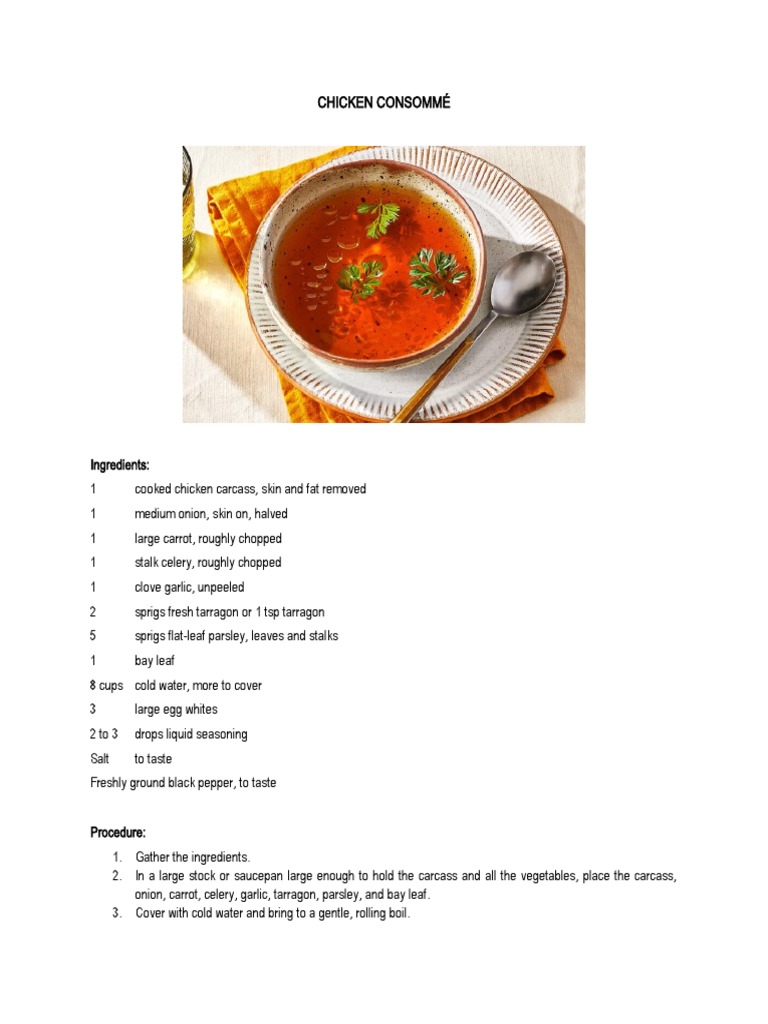 Chicken Consommé | PDF | Cooking, Food & Wine