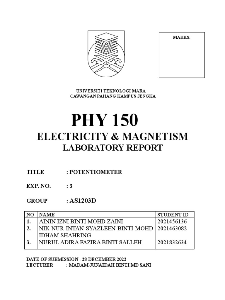 Phy150 Laboratory Report Experiment 3 | PDF | Electrical Engineering | Electrical Resistance And ...