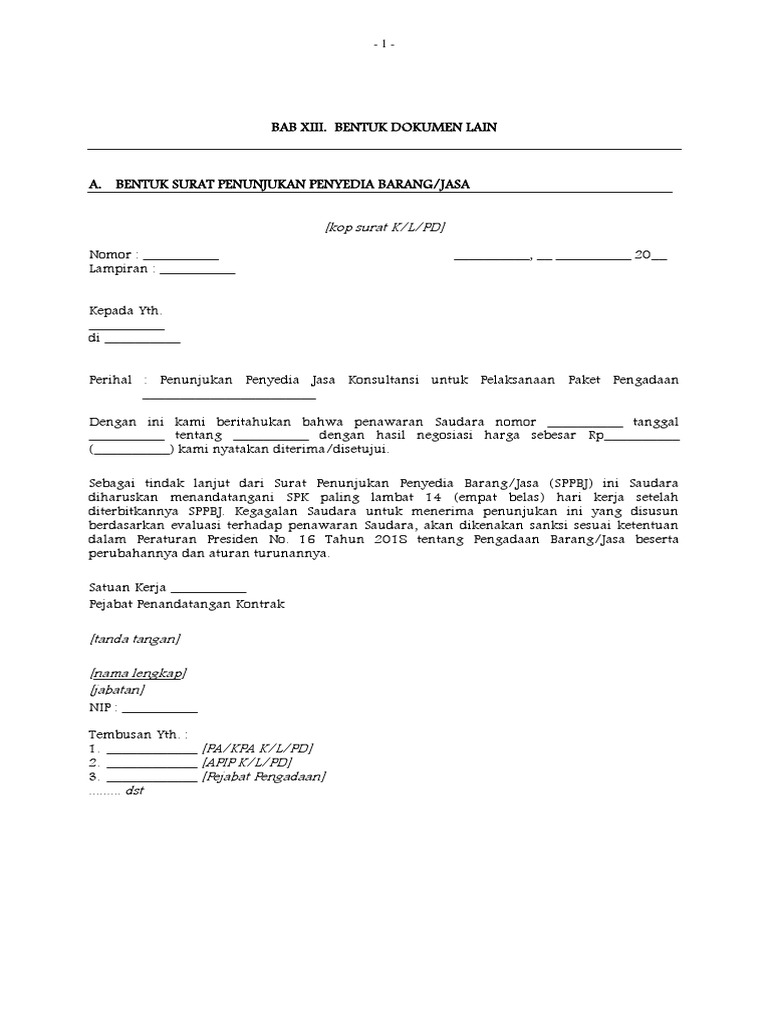 Contoh SPPBJ Pengadaan Jasa Konsultansi Perorangan | PDF