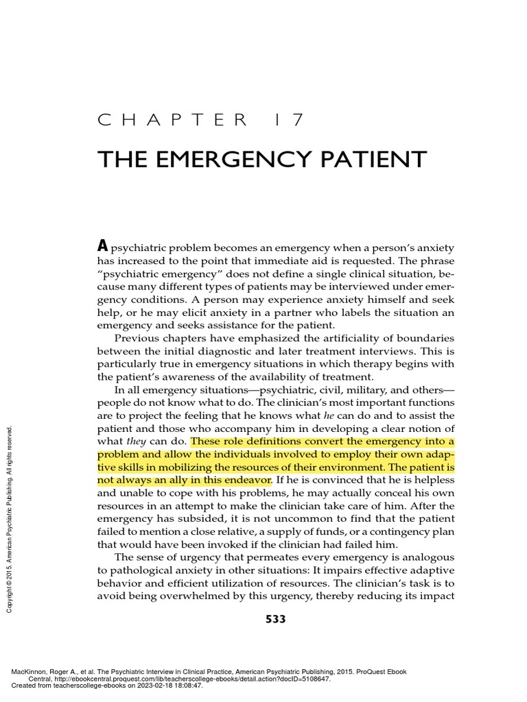 The Psychiatric Interview in Clinical Practice - (17 The Emergency ...