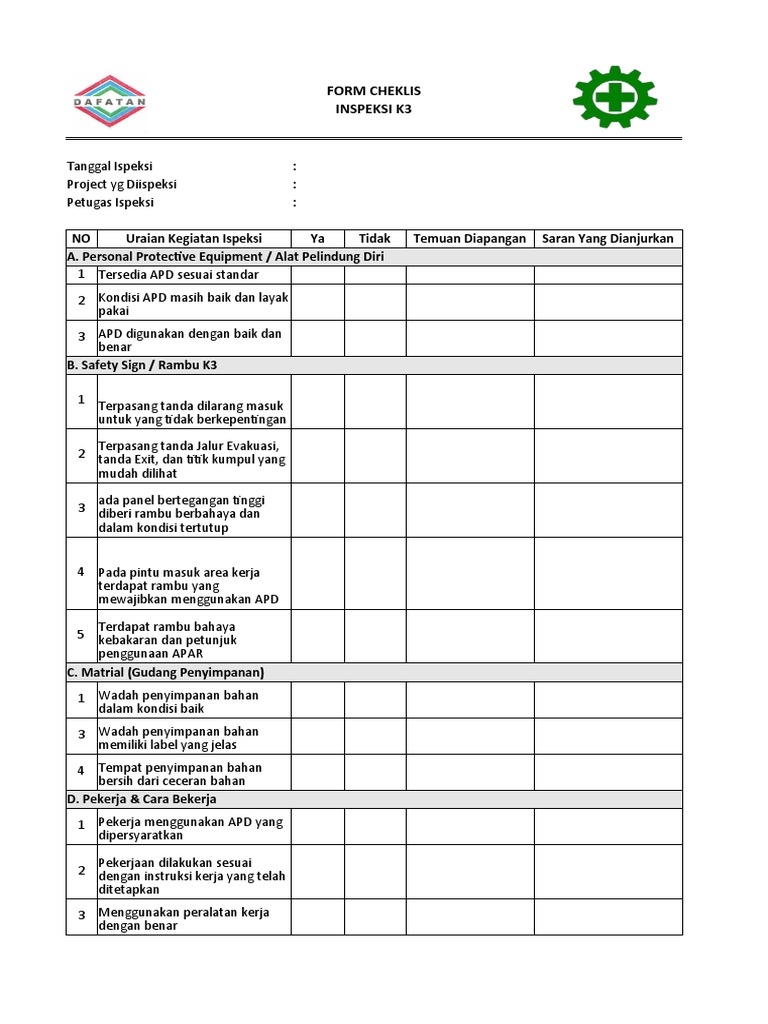 Form Ceklis K3 | PDF