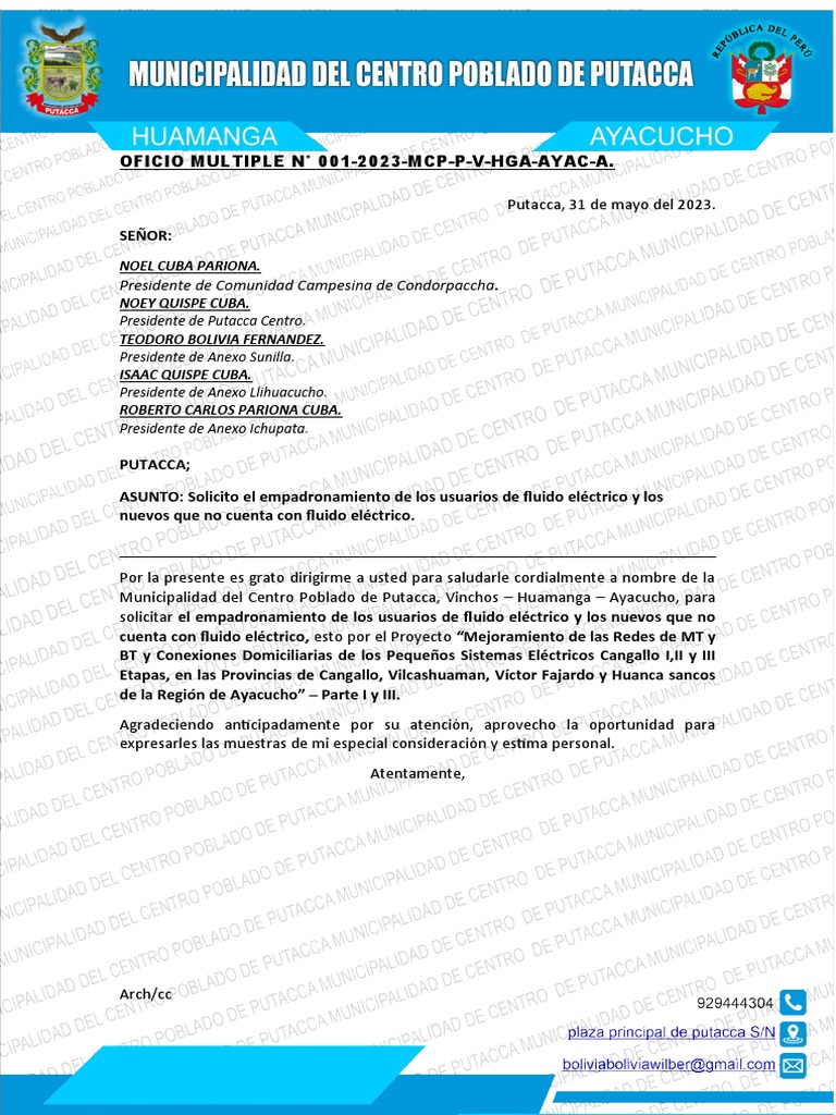 Oficio Multiple N°001-2023 Electrocentro | PDF