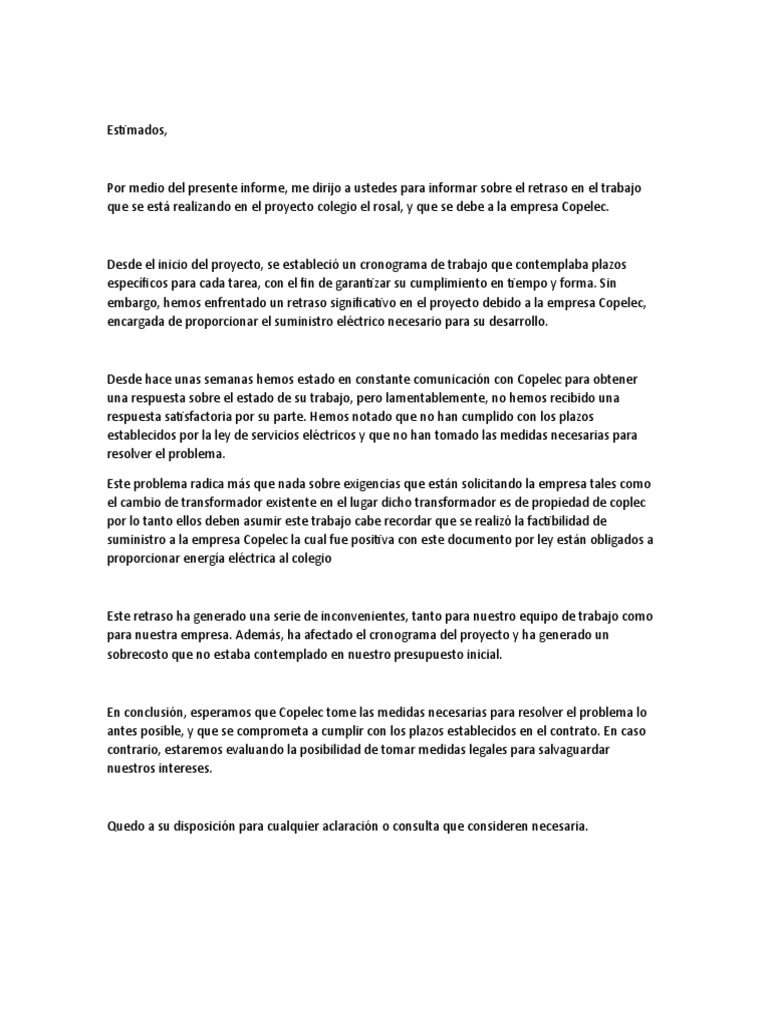 Carta Retraso | PDF