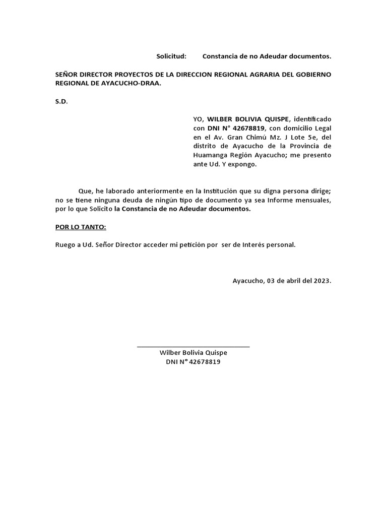 Solicitud No Adeudar | PDF