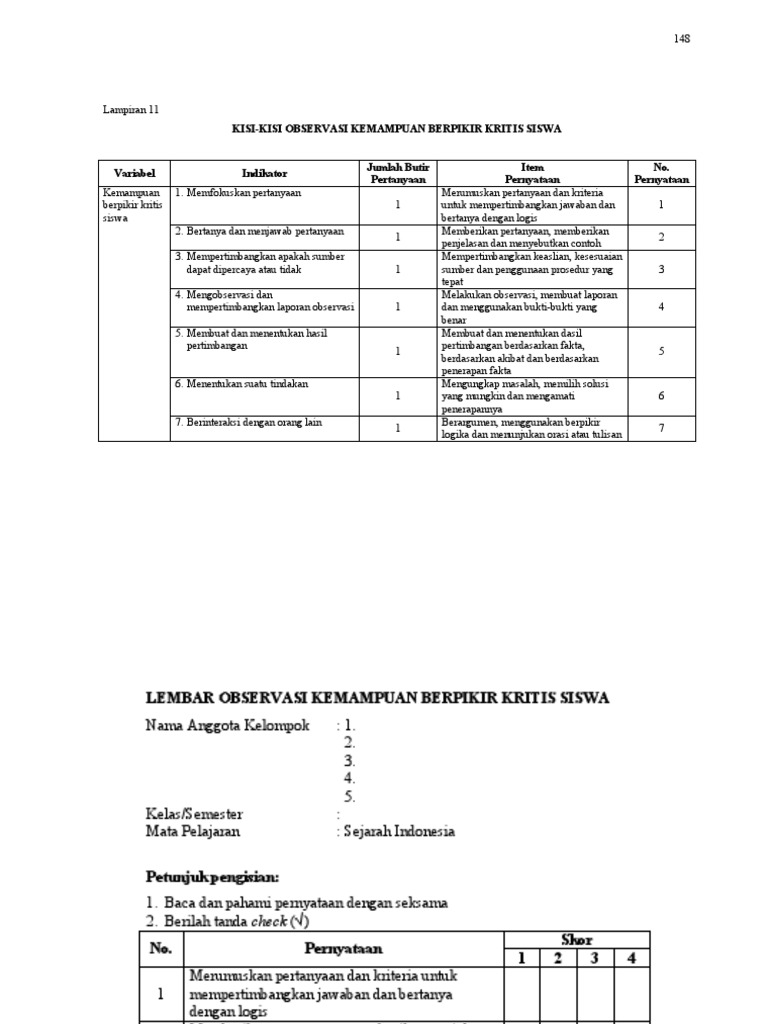 Lembar Observasi Siswa | PDF