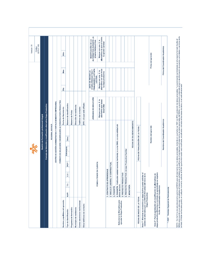 Gfpi-F-165 Selección Modificación Alternativa Etapa Productiva | PDF