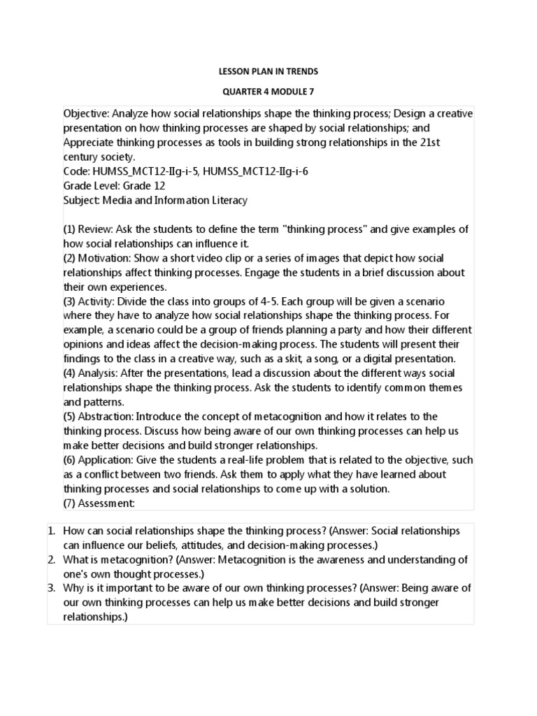 Lesson Plan in Trends Module 7 | PDF