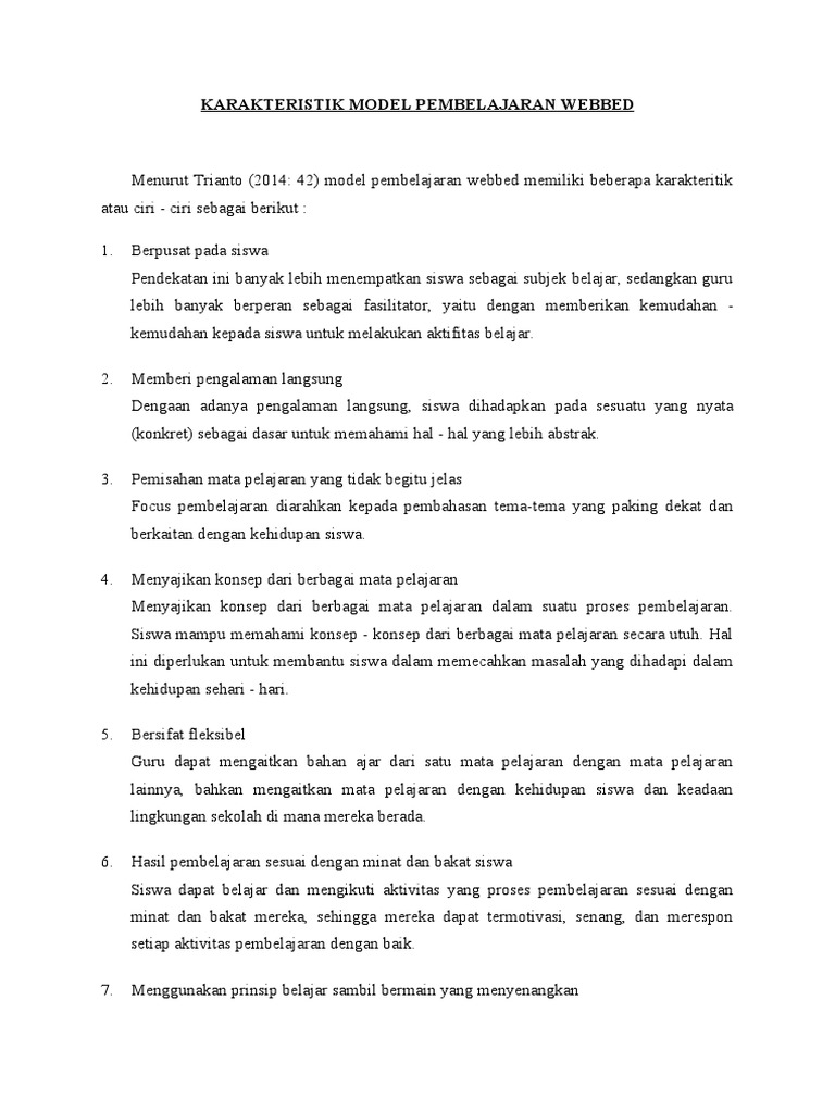 Karakteristik Model Pembelajaran Webbed | PDF | Karier & Perkembangan ...