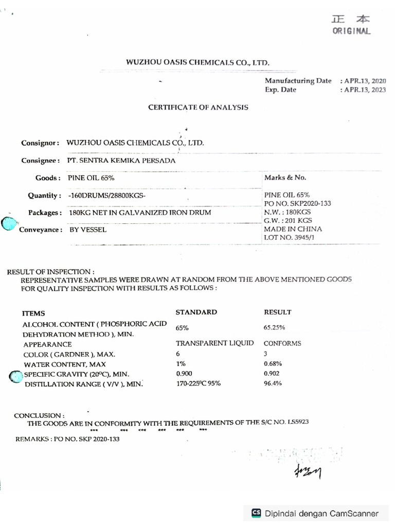 Coa Pine Oil | PDF