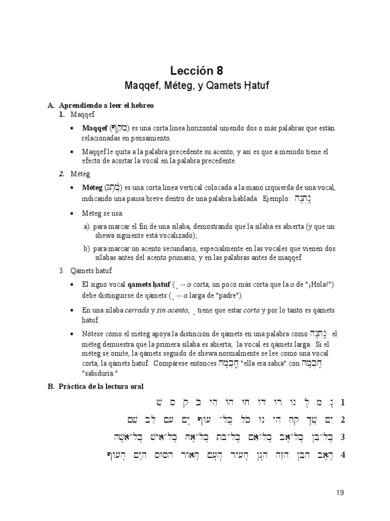Uso de Maqqef y Qámets H atuf en Hebreo | PDF | Vocal | Sílaba