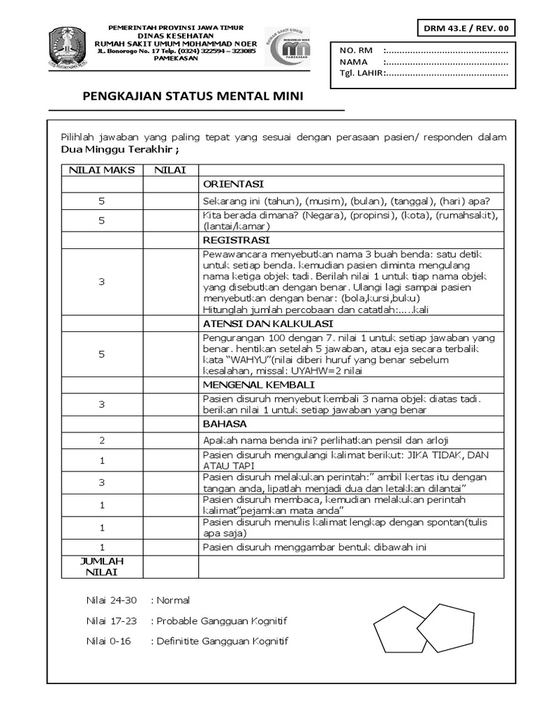 DRM 43e Pengkajian Status Mental Mini | PDF