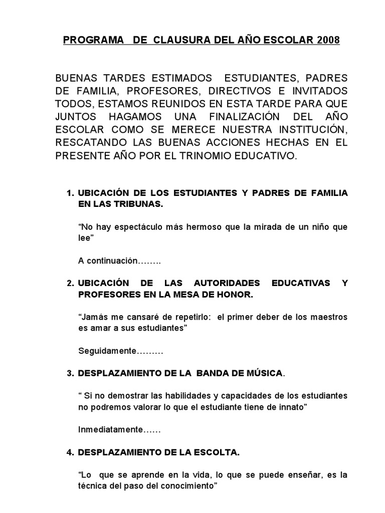 Programa de Clausura Del Año Escolar | PDF