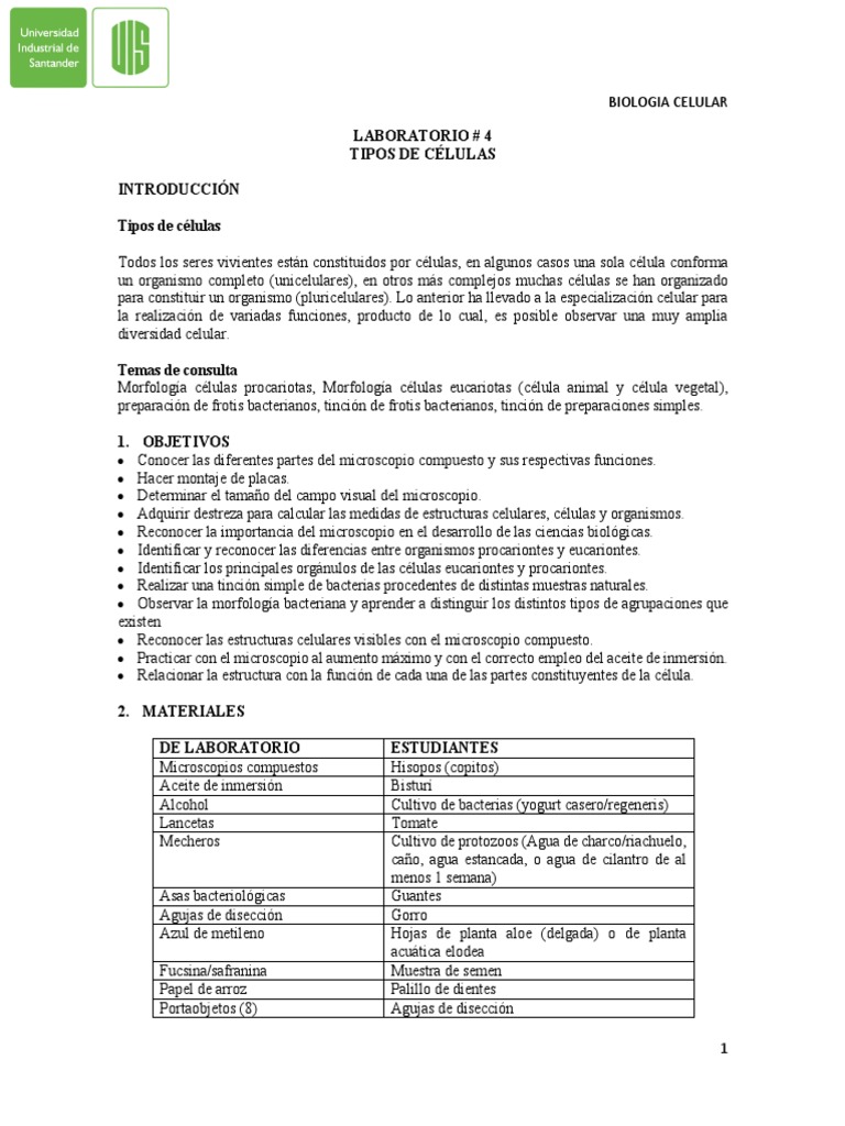 Guía de Laboratorio | PDF | Biología Celular) | Organismos