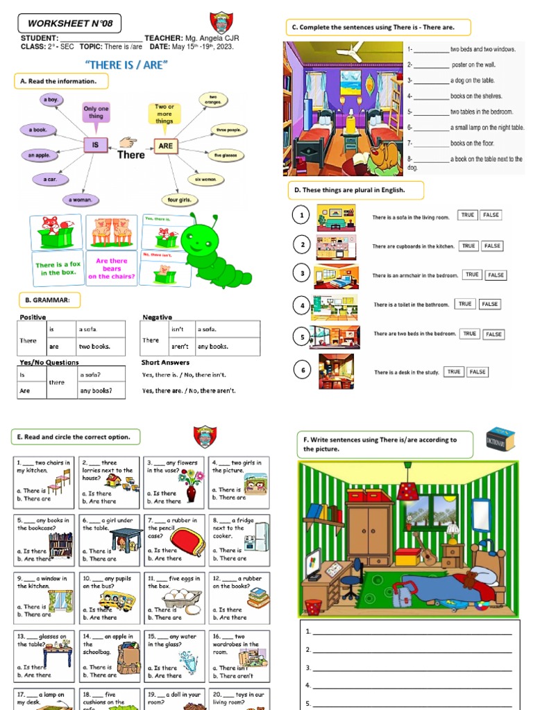 "There Is/Are Worksheet for Students" | PDF