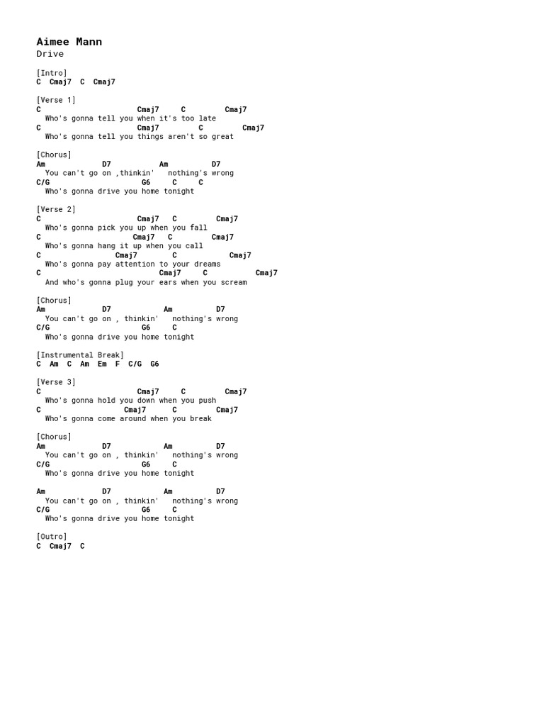 Chords Aimee-Mann Drive | PDF