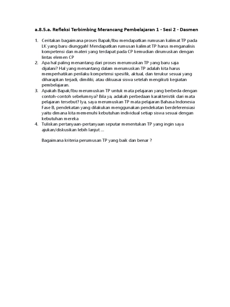 LK - Refleksi Terbimbing Merancang Pembelajaran 1 - Sesi 2 - EVA NUR KHASANAH | PDF