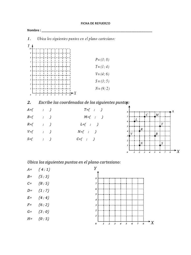 Ficha de Refuerzo Pares Ordenados | PDF