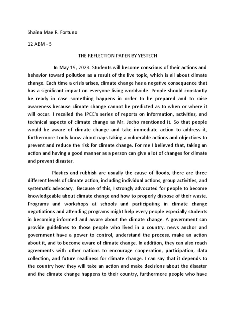 Reflection Paper | PDF | Climate Change | Extreme Weather